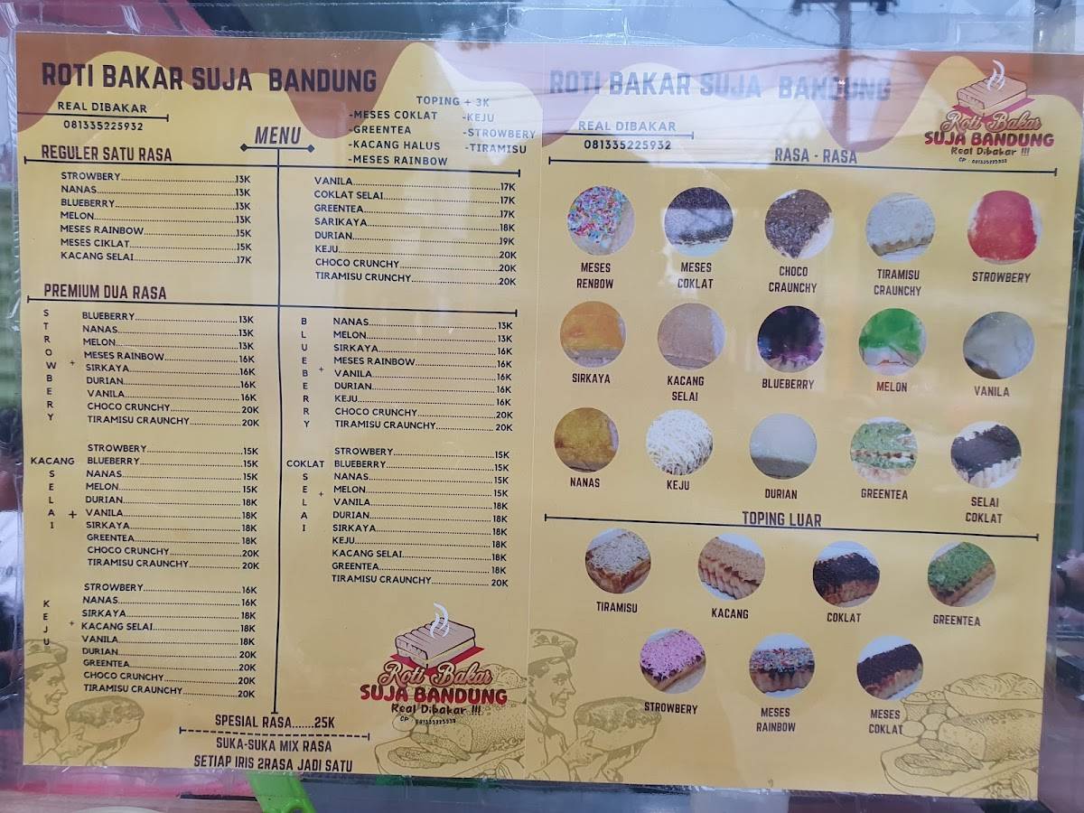 Carta del restaurante ROTI BAKAR SUJA BANDUNG real dibakar, Pasuruan