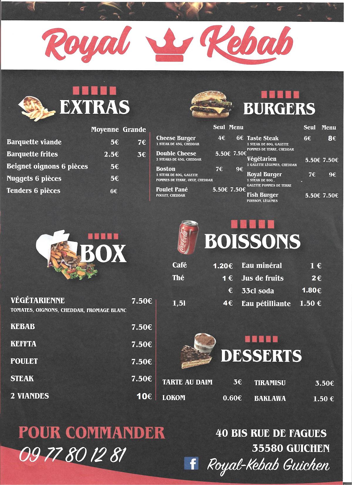 Menu au ROYAL KEBAB GUICHEN restaurant, Guichen