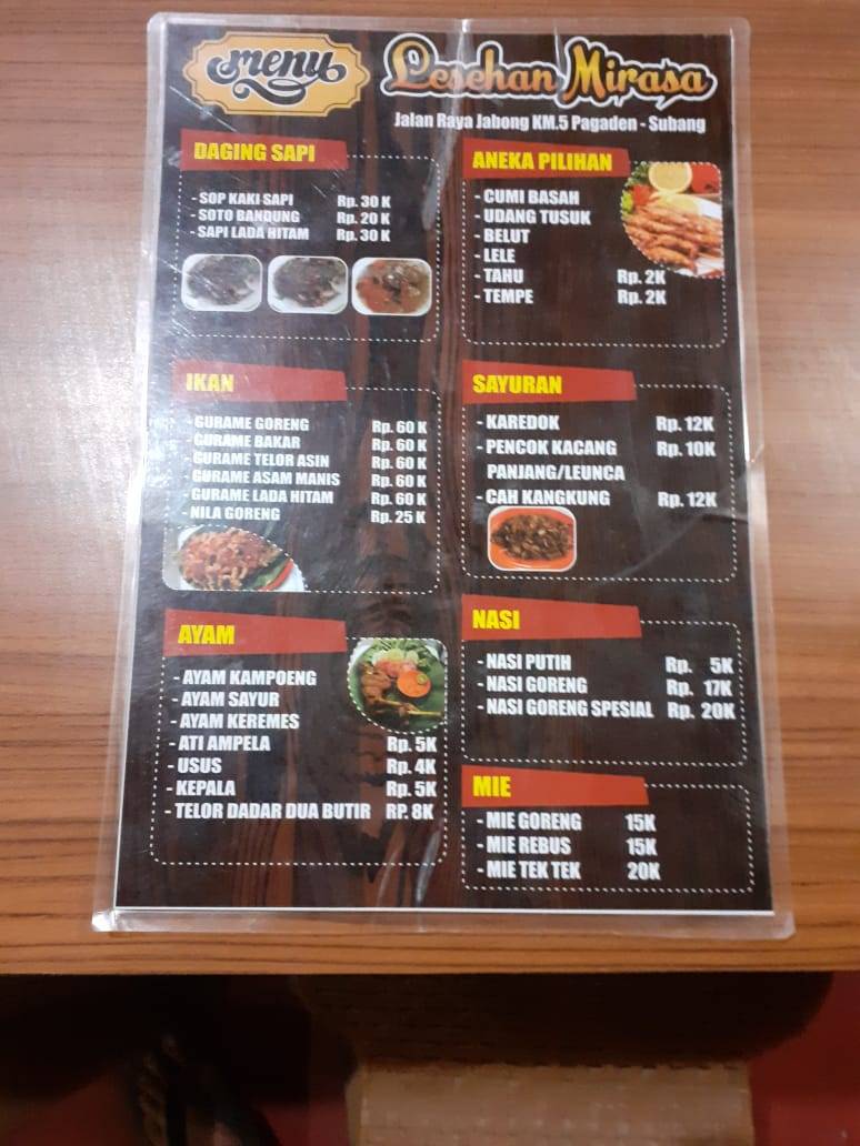 Menu at RUMAH MAKAN MIRASA SOP KAKI SAPI restaurant, Subang