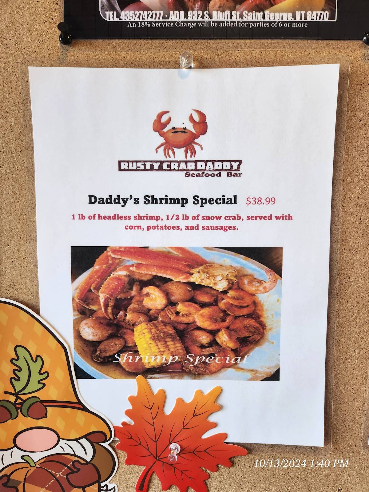 Menu at RUSTY CRAB DADDY restaurant, St. George