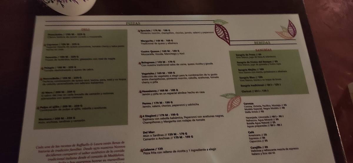 Carta del restaurante Raffaello & Laura, Trattoria, Veracruz