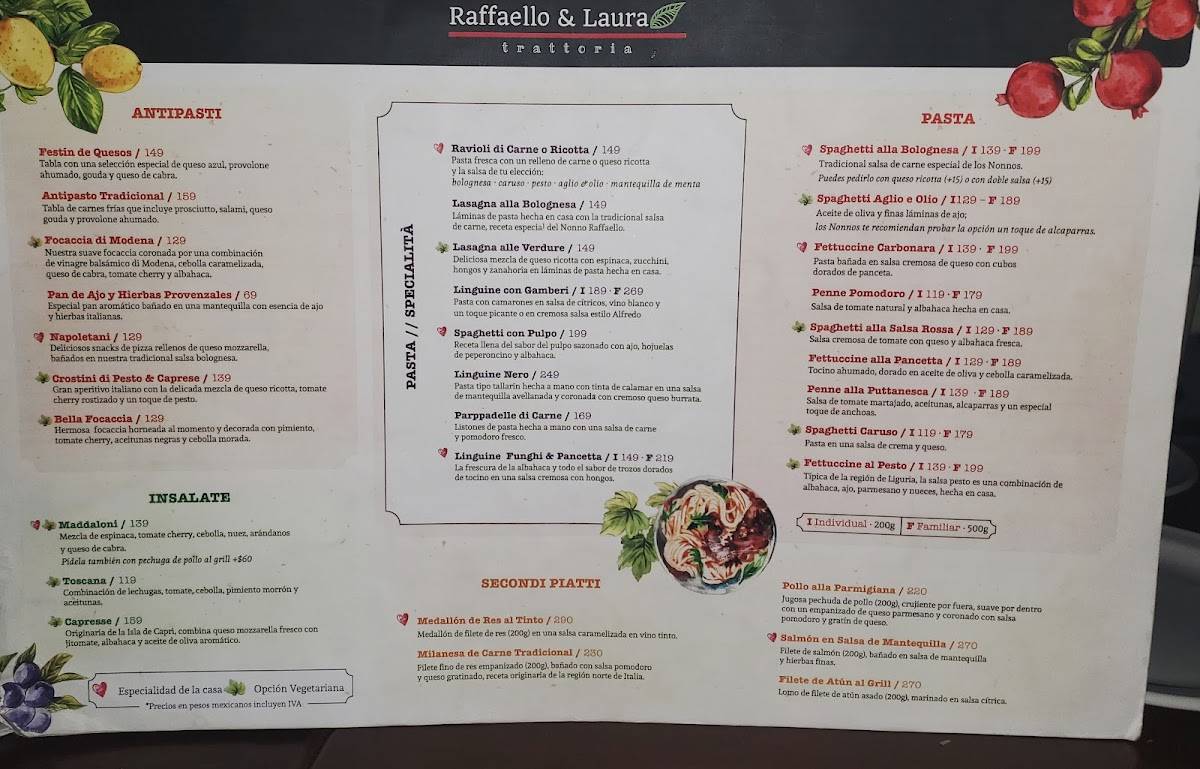 Carta del restaurante Raffaello & Laura, Trattoria, Veracruz