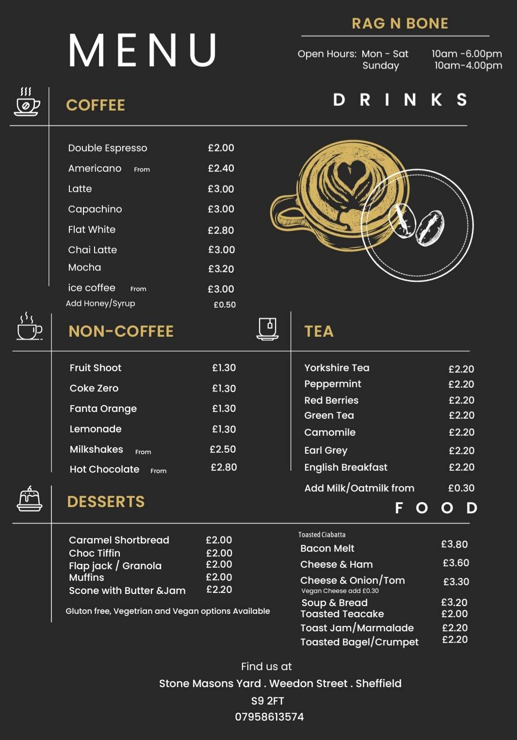 Menu at Rag'n Bone Sheffield restaurant, Sheffield