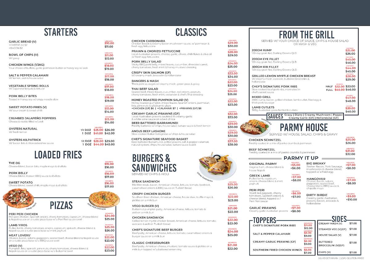 Menu at Railway Hotel Yeppoon restaurant, Yeppoon