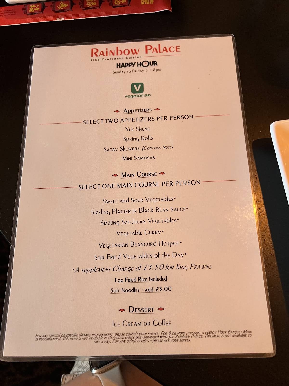 Menu at Rainbow Palace restaurant, Stourbridge