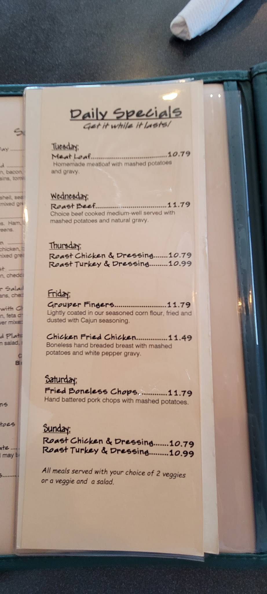 Menu at Rainbow Restaurant, Fayetteville