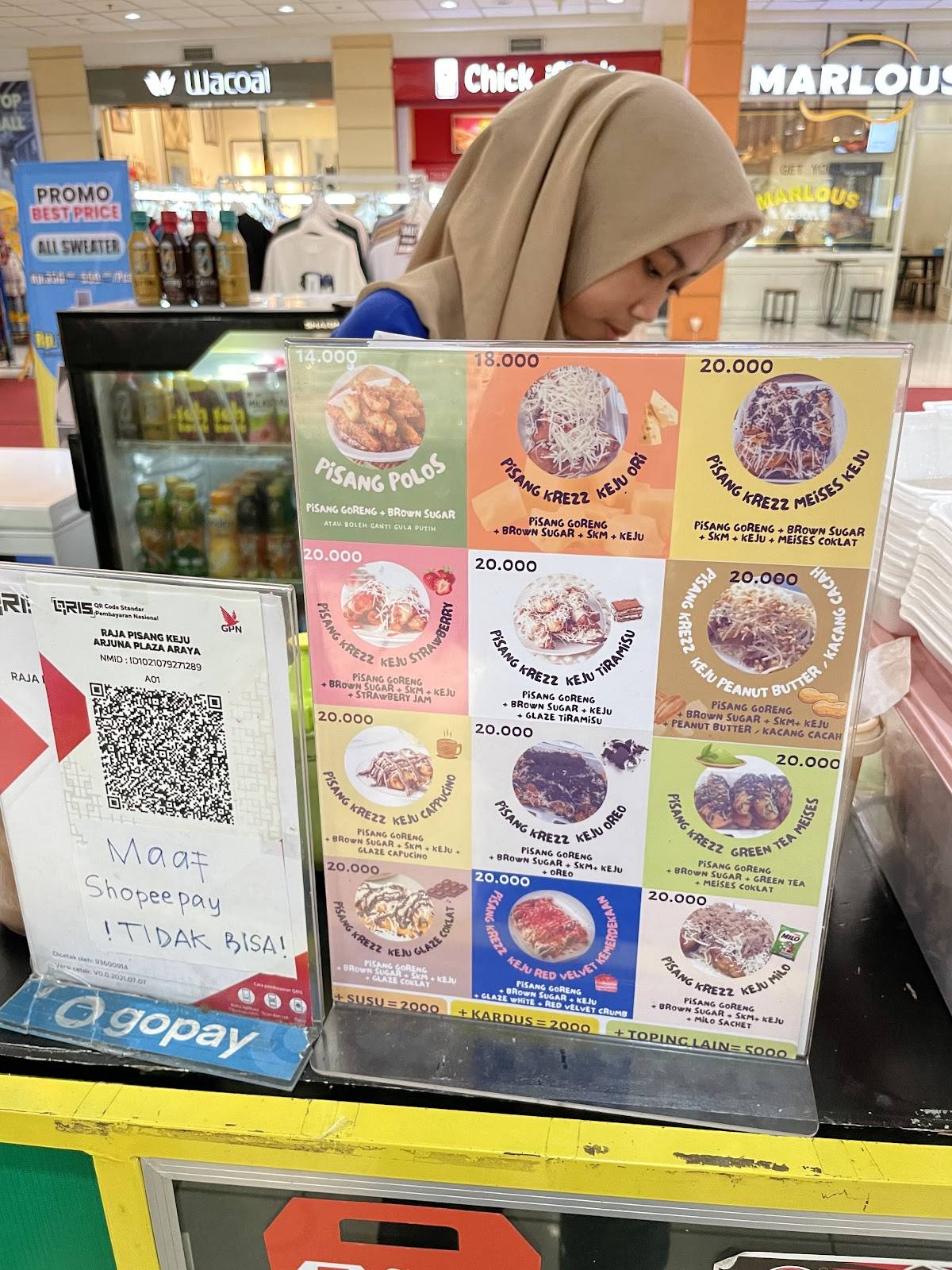 Carta del postres Raja Pisang Keju Arjuna Plaza Araya, Malang