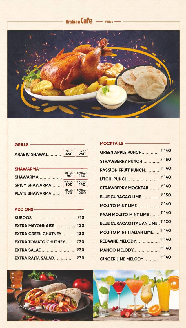 Menu at Rajakumari Arabian Cafe Parippally, Parippally