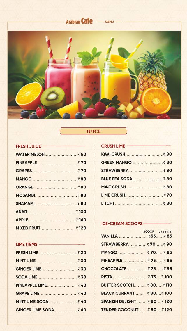 Menu at Rajakumari Arabian Cafe Parippally, Parippally