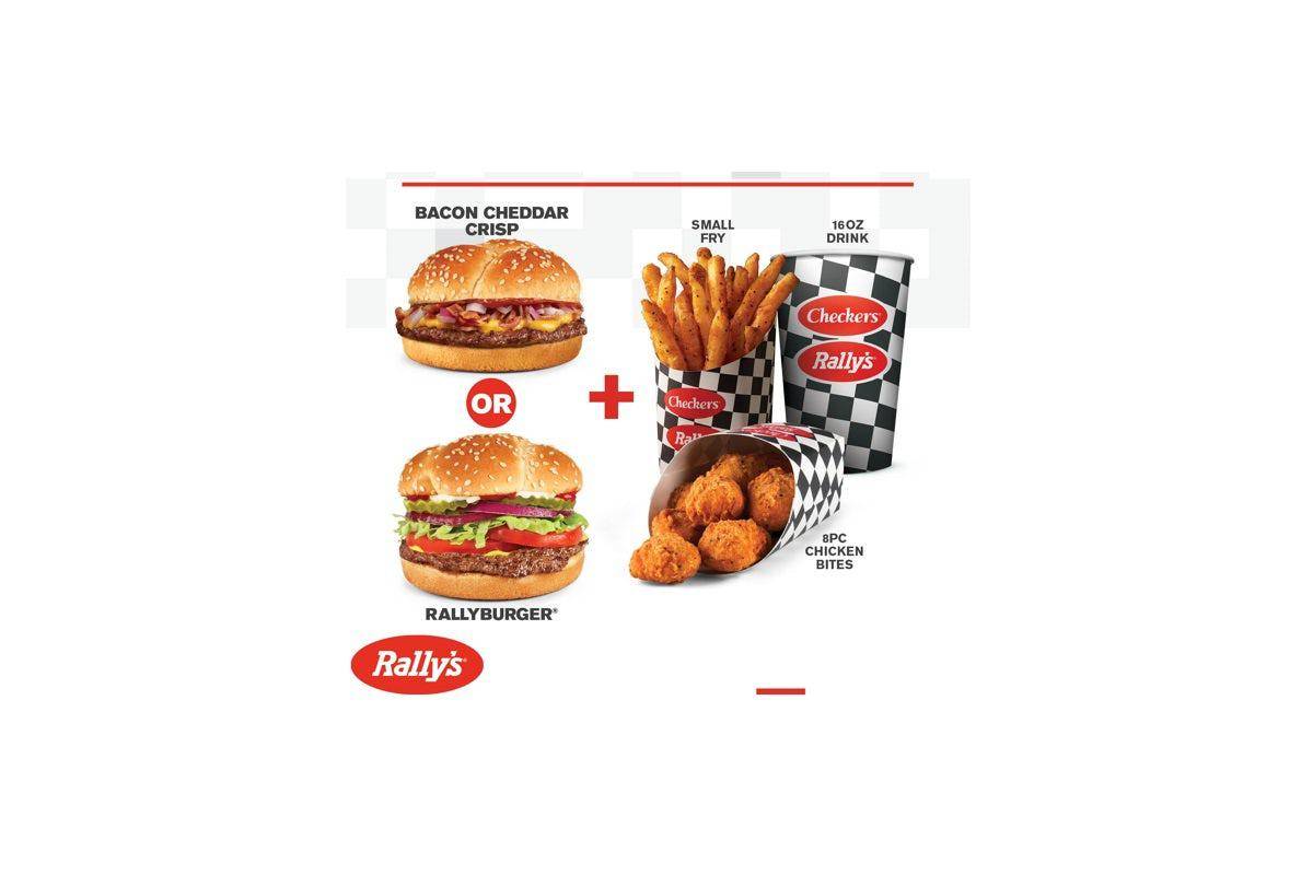 Menu at Rally's fast food, Bay City, 102 S Madison Ave
