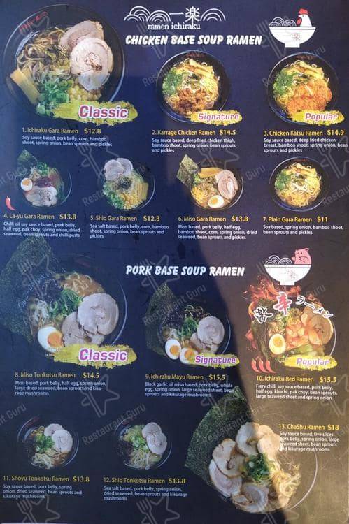 Menu at Ramen Ichiraku restaurant, Rosebery