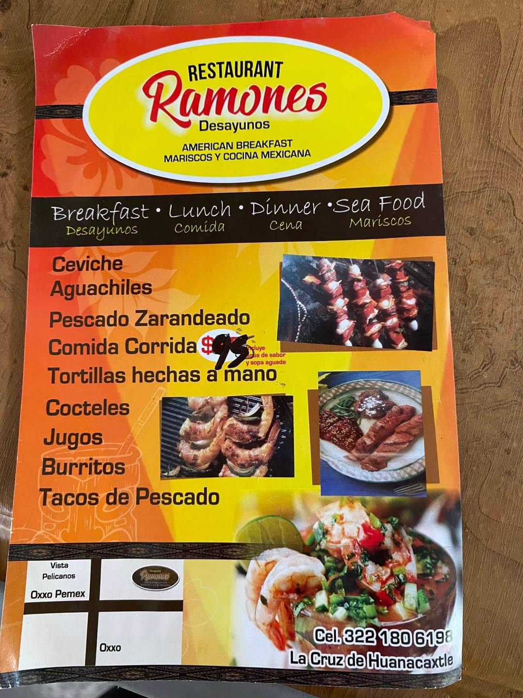 Menu at Ramones restaurant, La Cruz de Huanacaxtle
