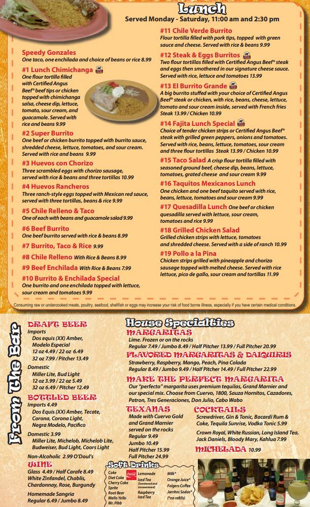 Menu at Rancho Fiesta Mexican Restaurant, Findlay, Tiffin Ave
