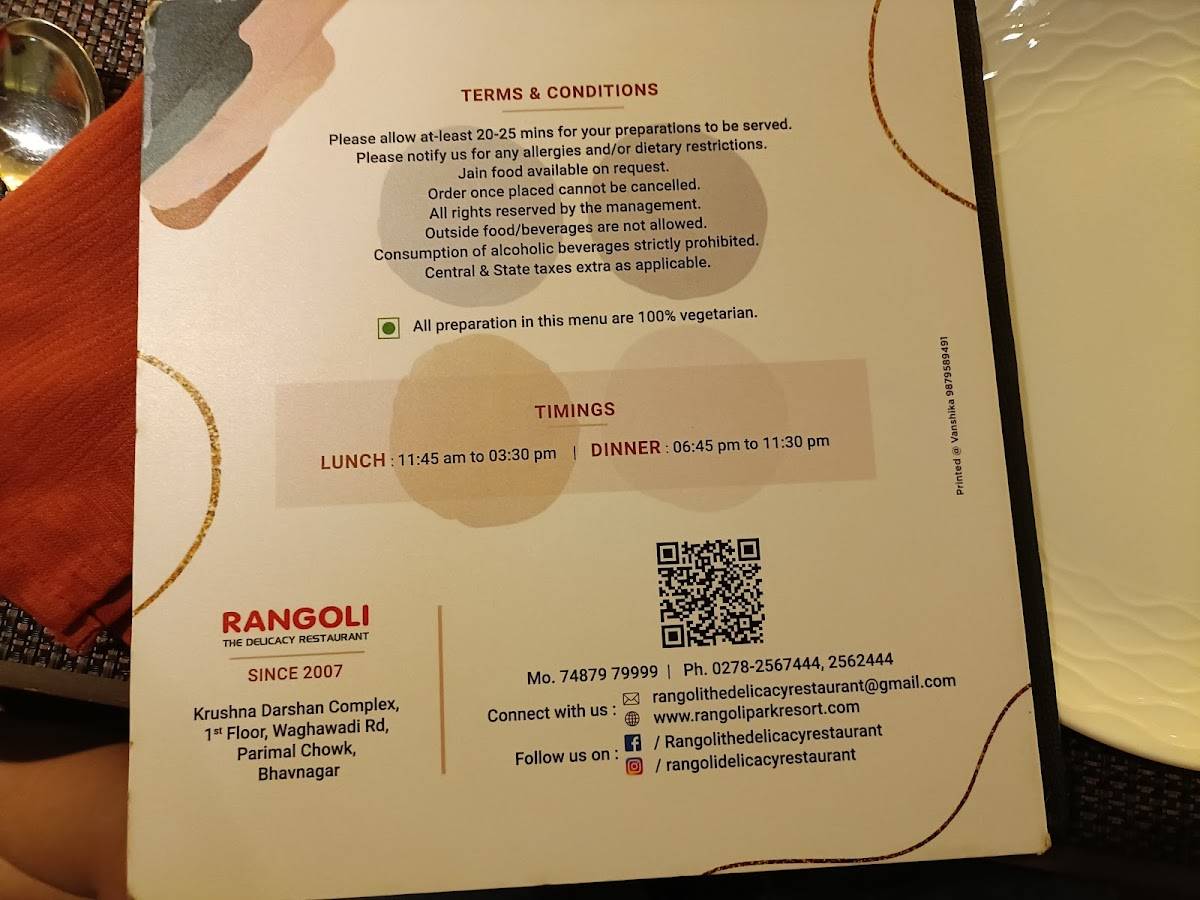 Menu at Rangoli The Delicacy Restaurant, Bhavnagar