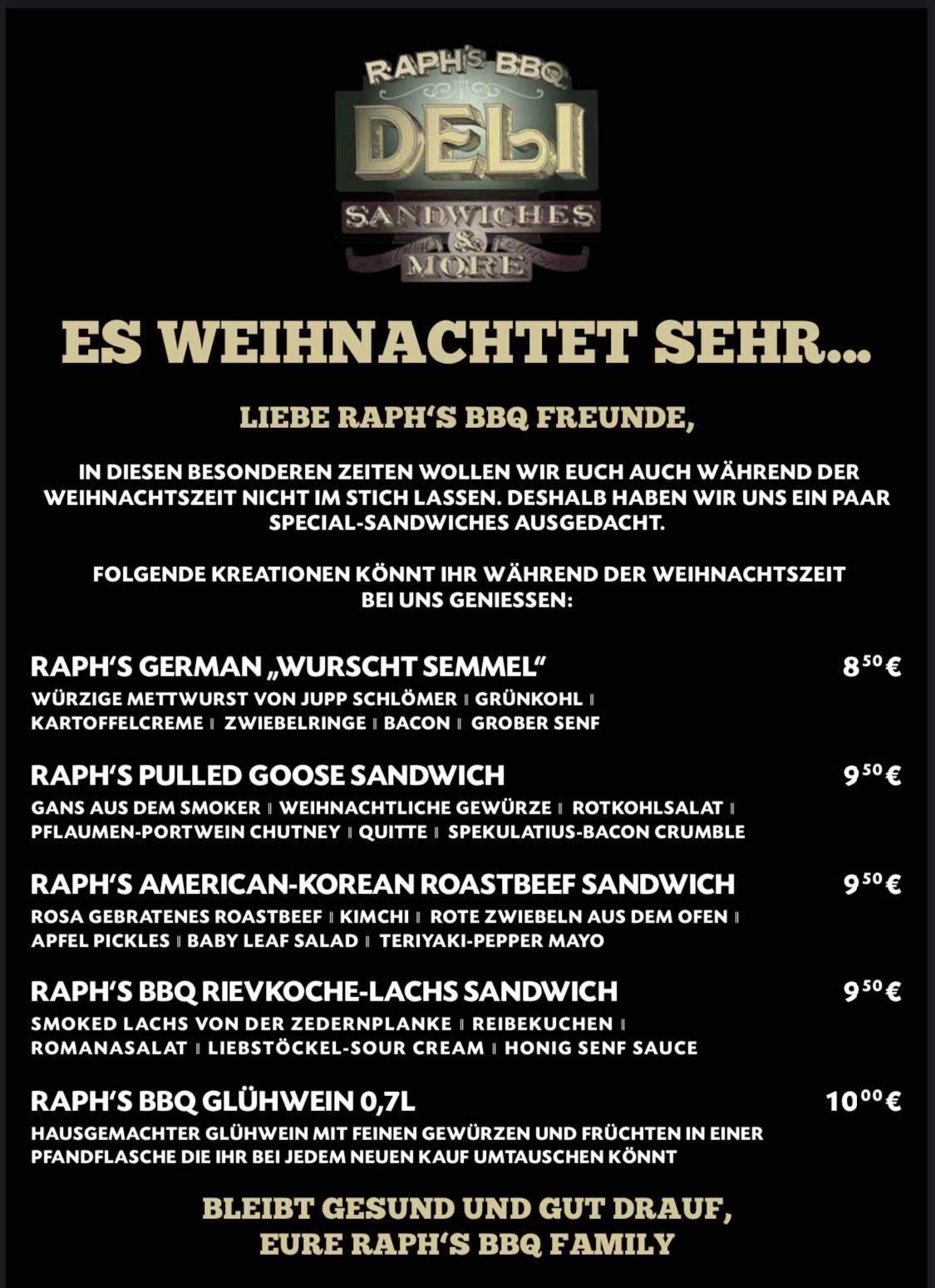 Speisekarte von Raph's Bbq Deli, Köln