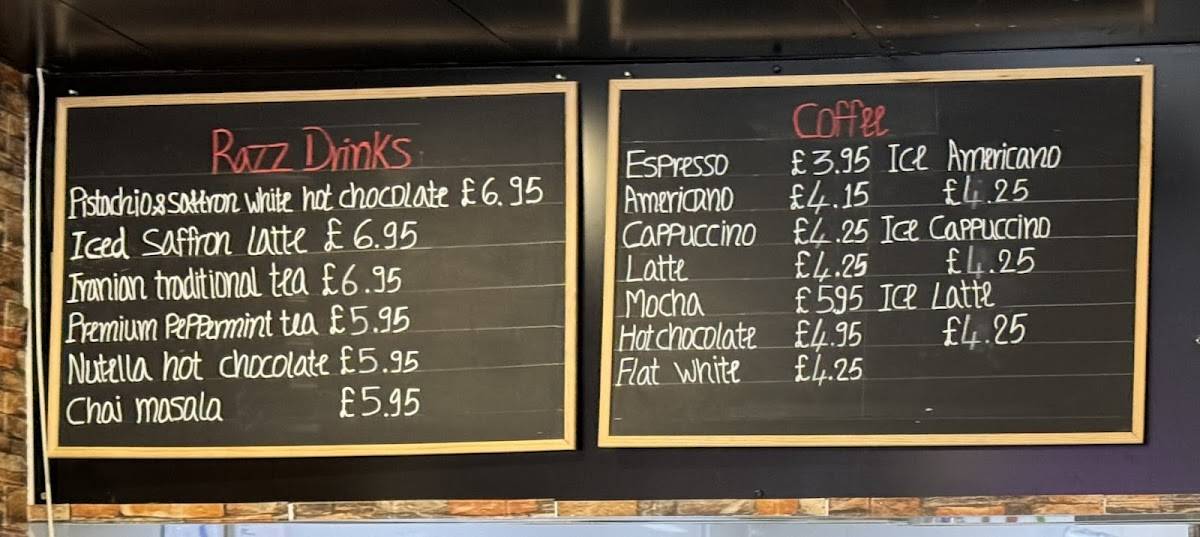 Menu at Razz Patisserie restaurant, Edinburgh, 57A Home St