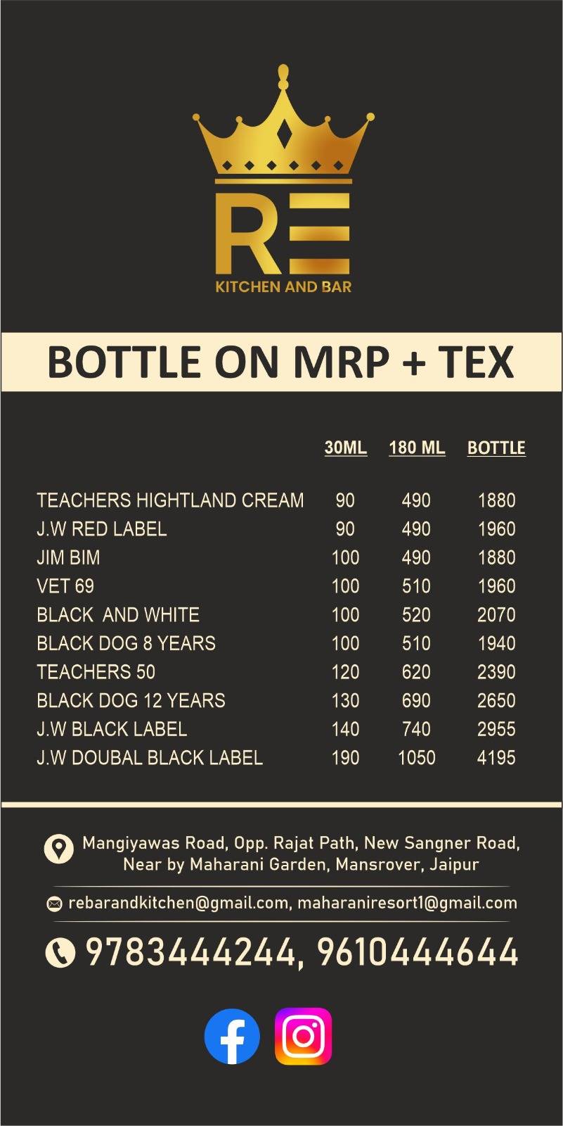 Menu at Re Kitchen And MRP Bar, Jaipur