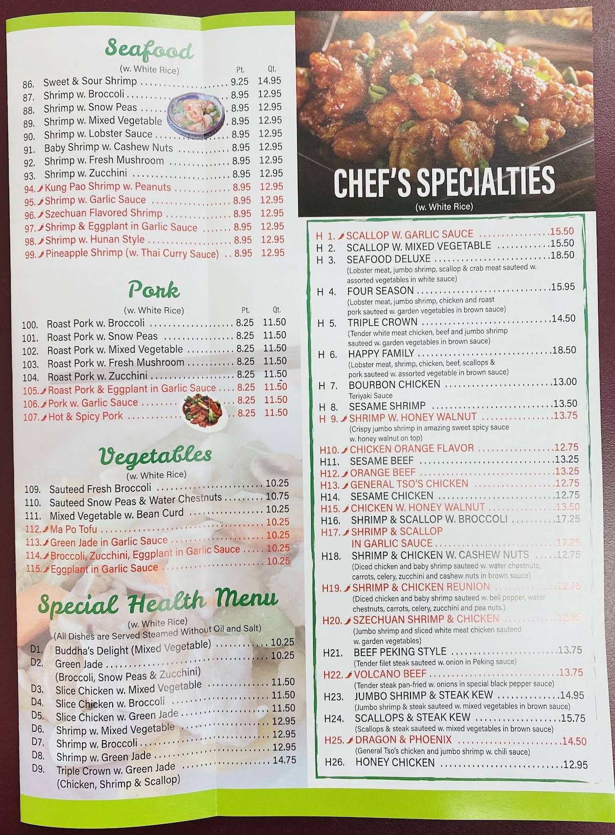 Menu at Red Apple Restaurant, Mandeville