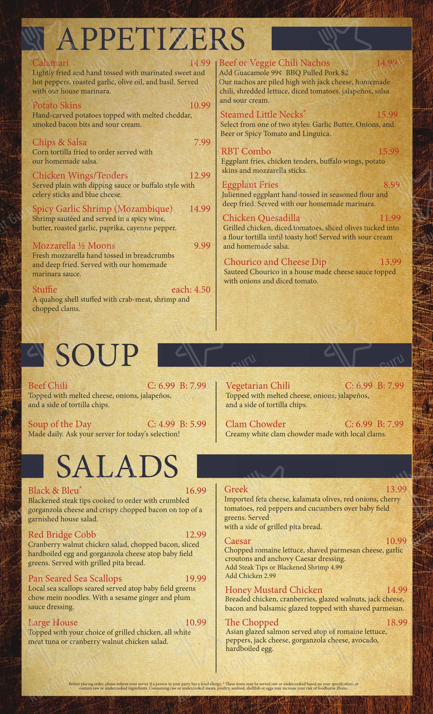 Menu at Red Bridge Tavern pub & bar, East Providence