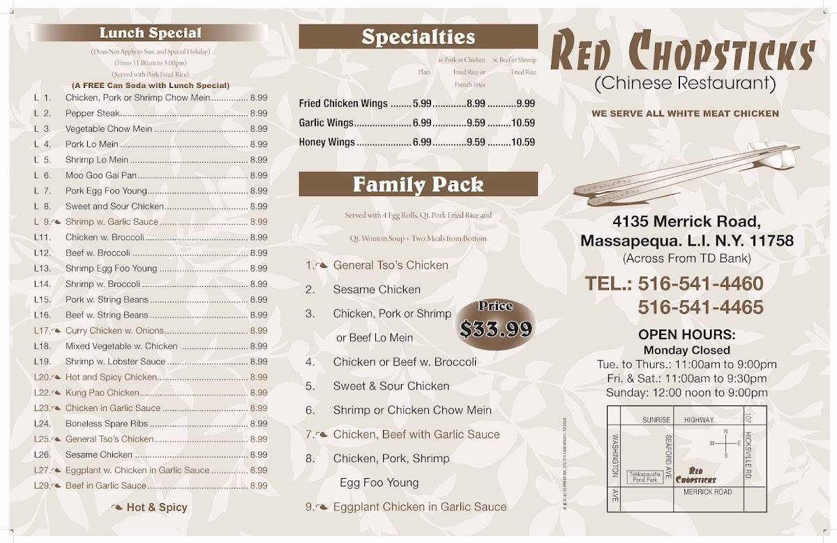 Menu at Red Chopsticks restaurant, Massapequa