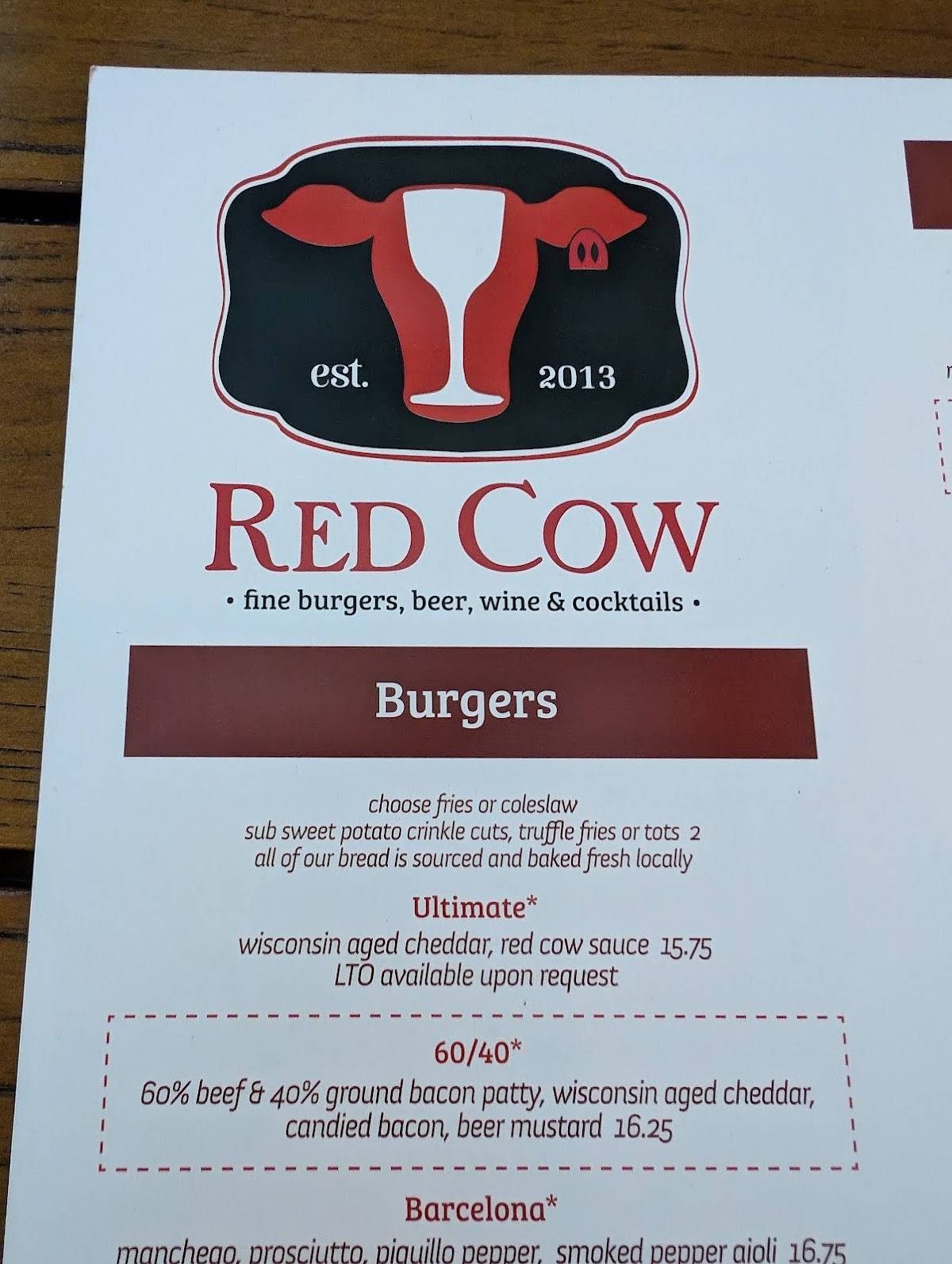 Menu at Red Cow St. Paul pub & bar, Saint Paul, 393 Selby Ave