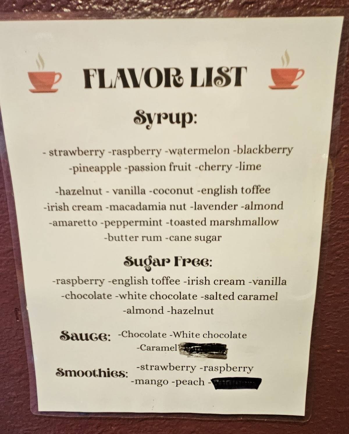 Menu at Red Cup Cafe, Mukilteo