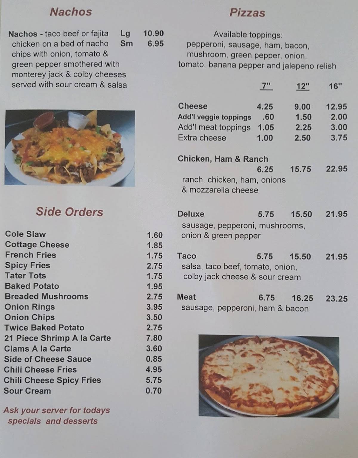 Menu at Red Dog Saloon pub & bar, Muncie