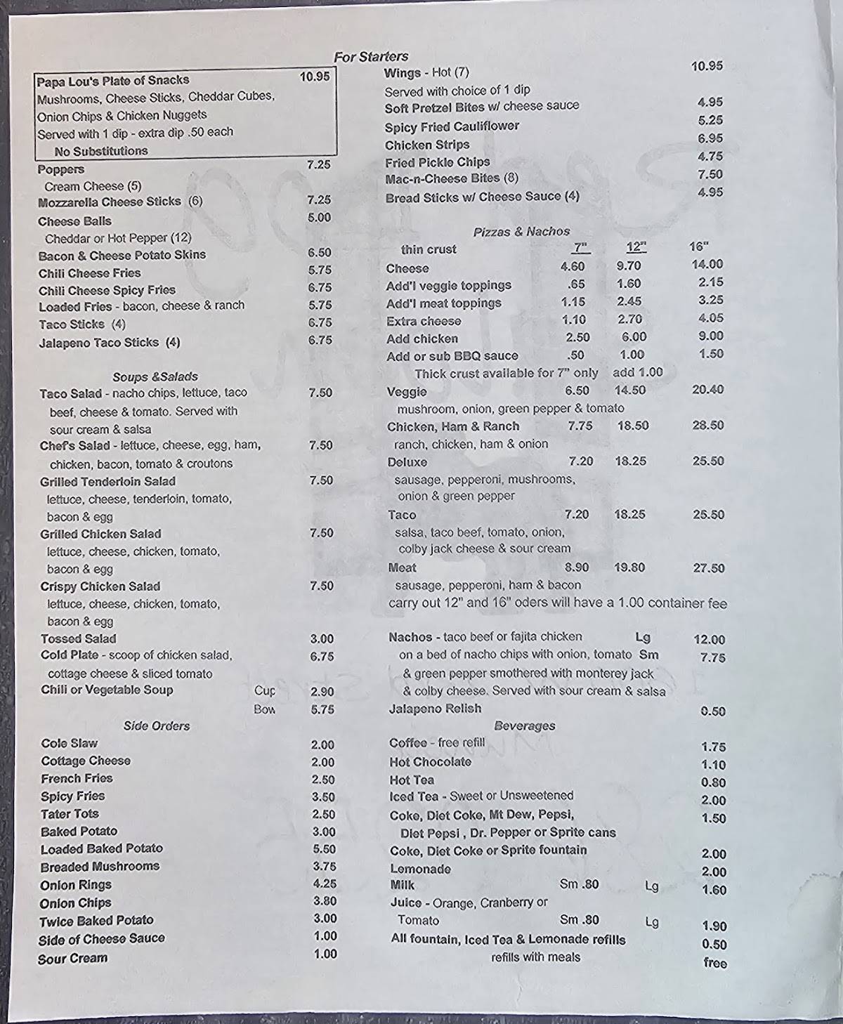 Menu at Red Dog Saloon pub & bar, Muncie