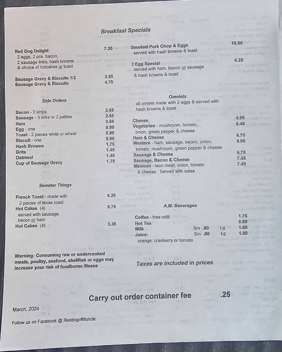 Menu at Red Dog Saloon pub & bar, Muncie