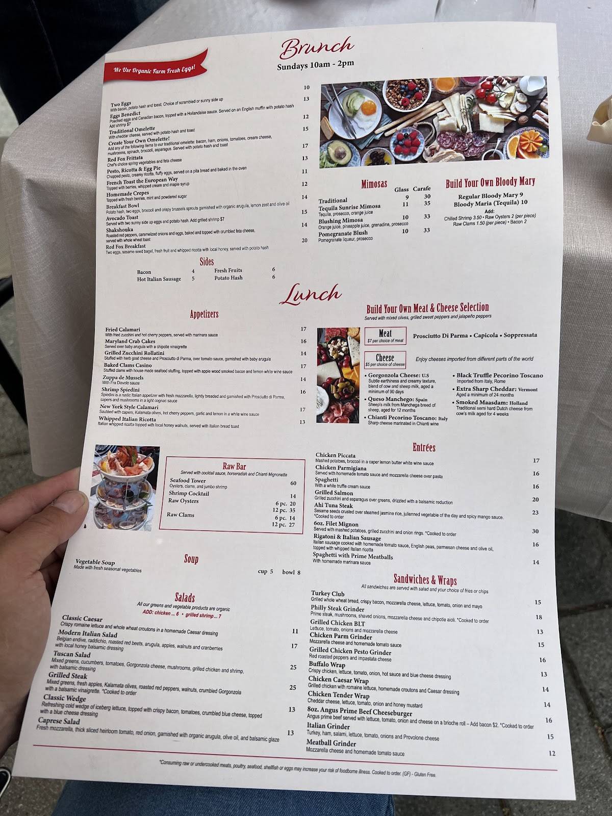 Menu at Red Fox Prime Steakhouse, Glastonbury