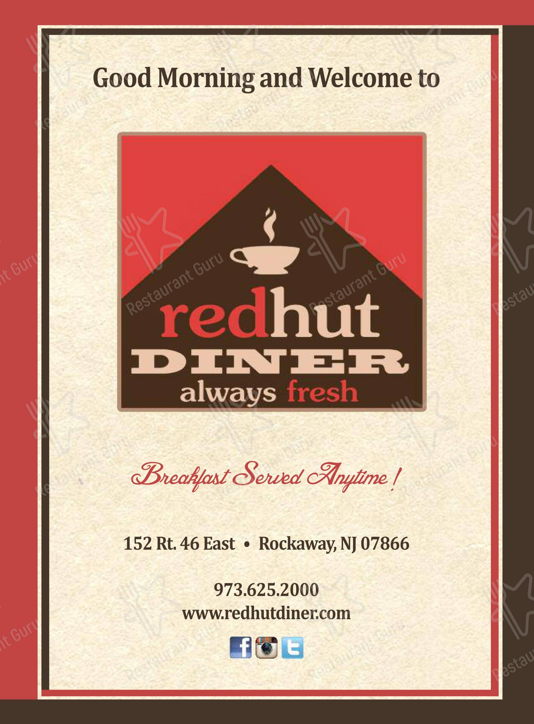 Menu at Red Hut Diner restaurant, Rockaway