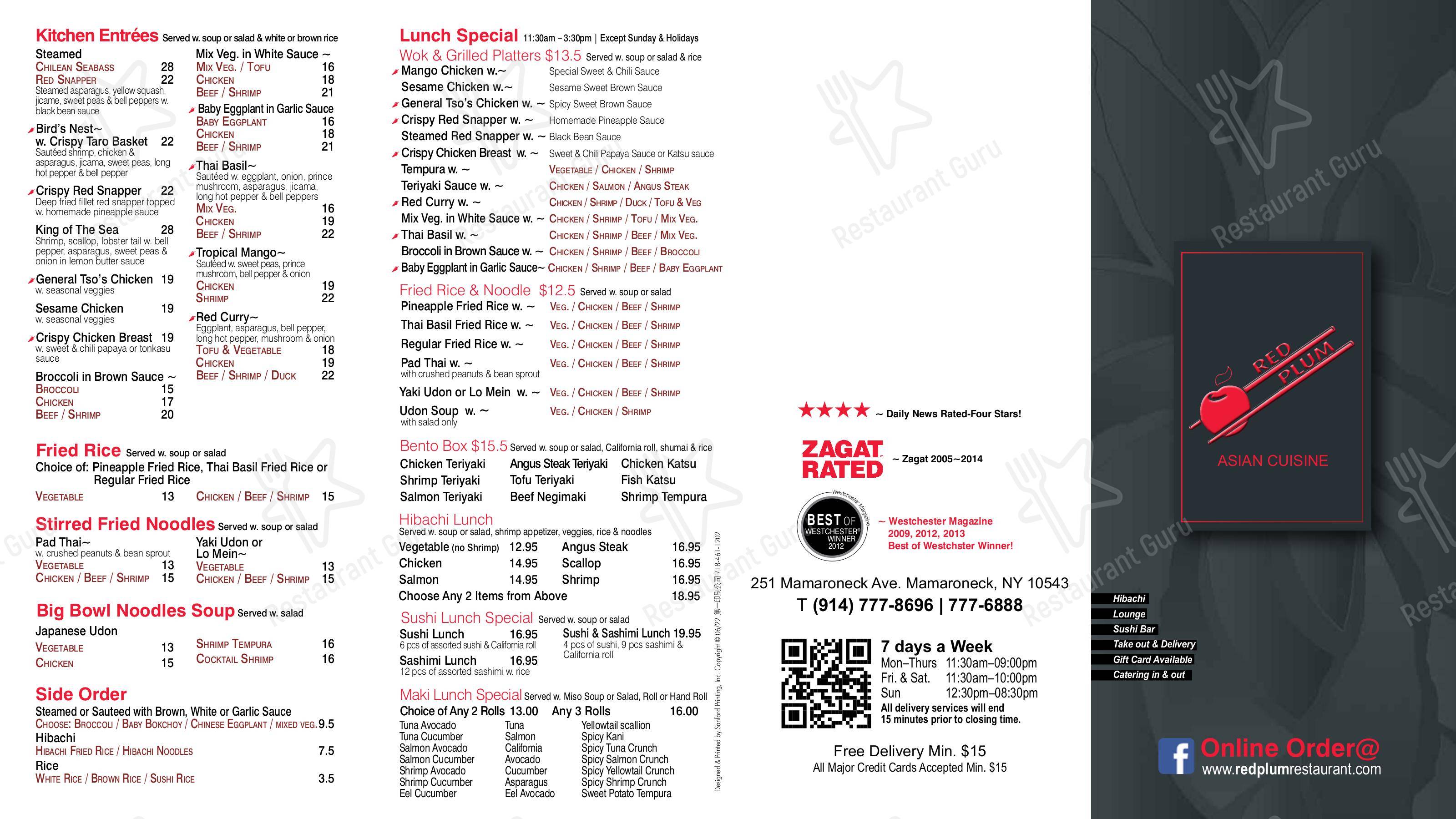Menu at Red Plum restaurant, Mamaroneck, 251 Mamaroneck Ave