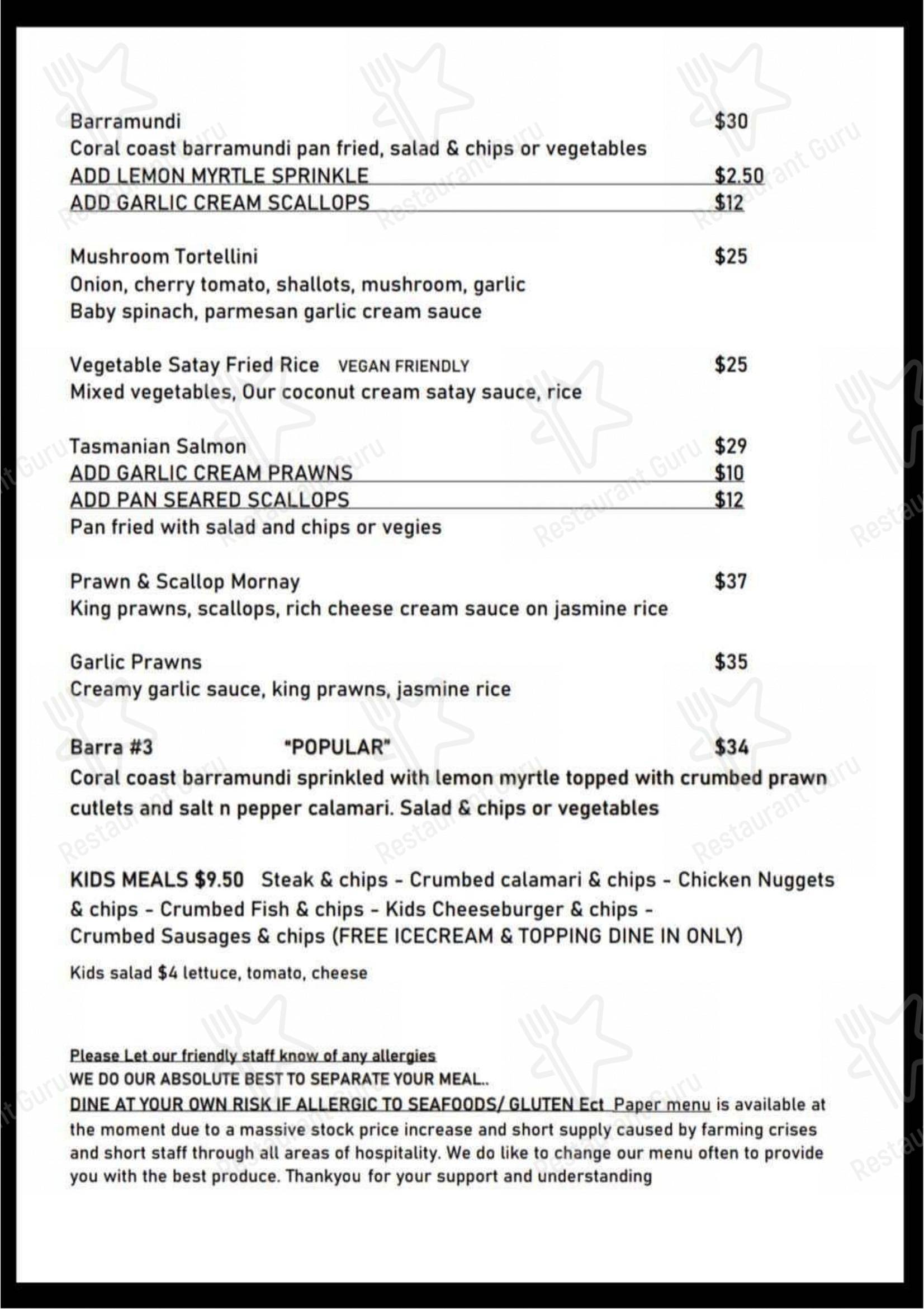 Menu at Red Sea Steak and Seafood restaurant, Maroochydore
