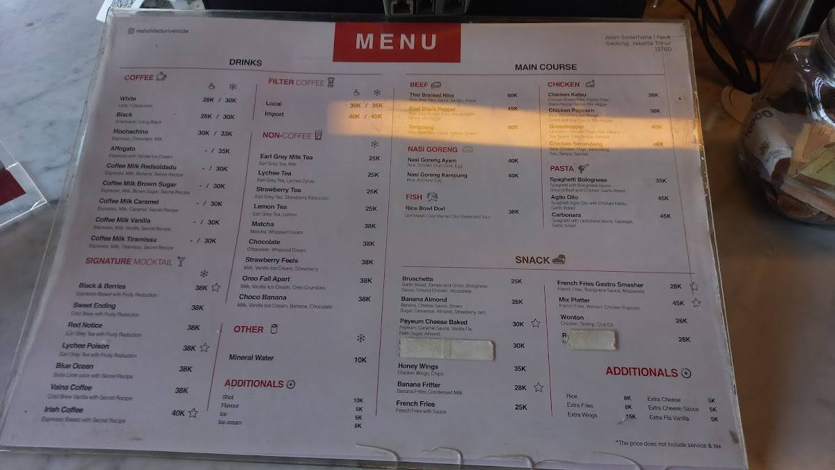 Carta del restaurante Red Soldadu Riverside, Yakarta Oriental