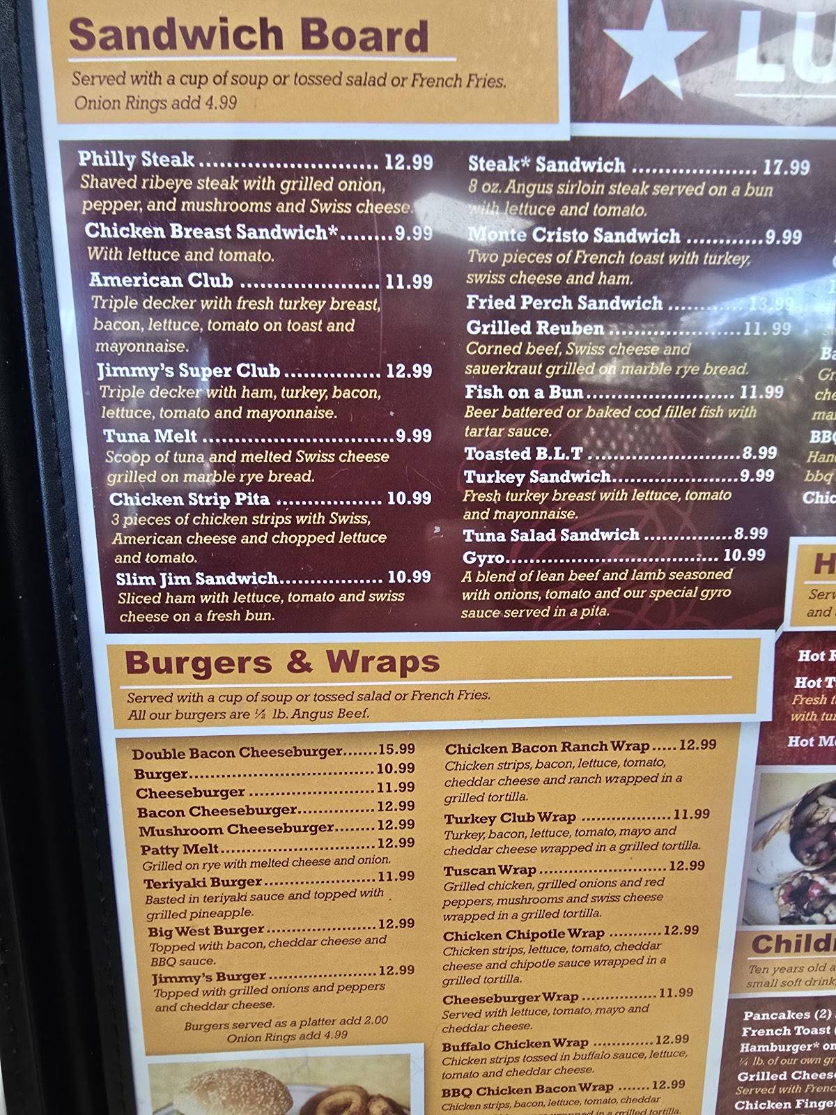 Menu at Red Star Diner restaurant, Temperance