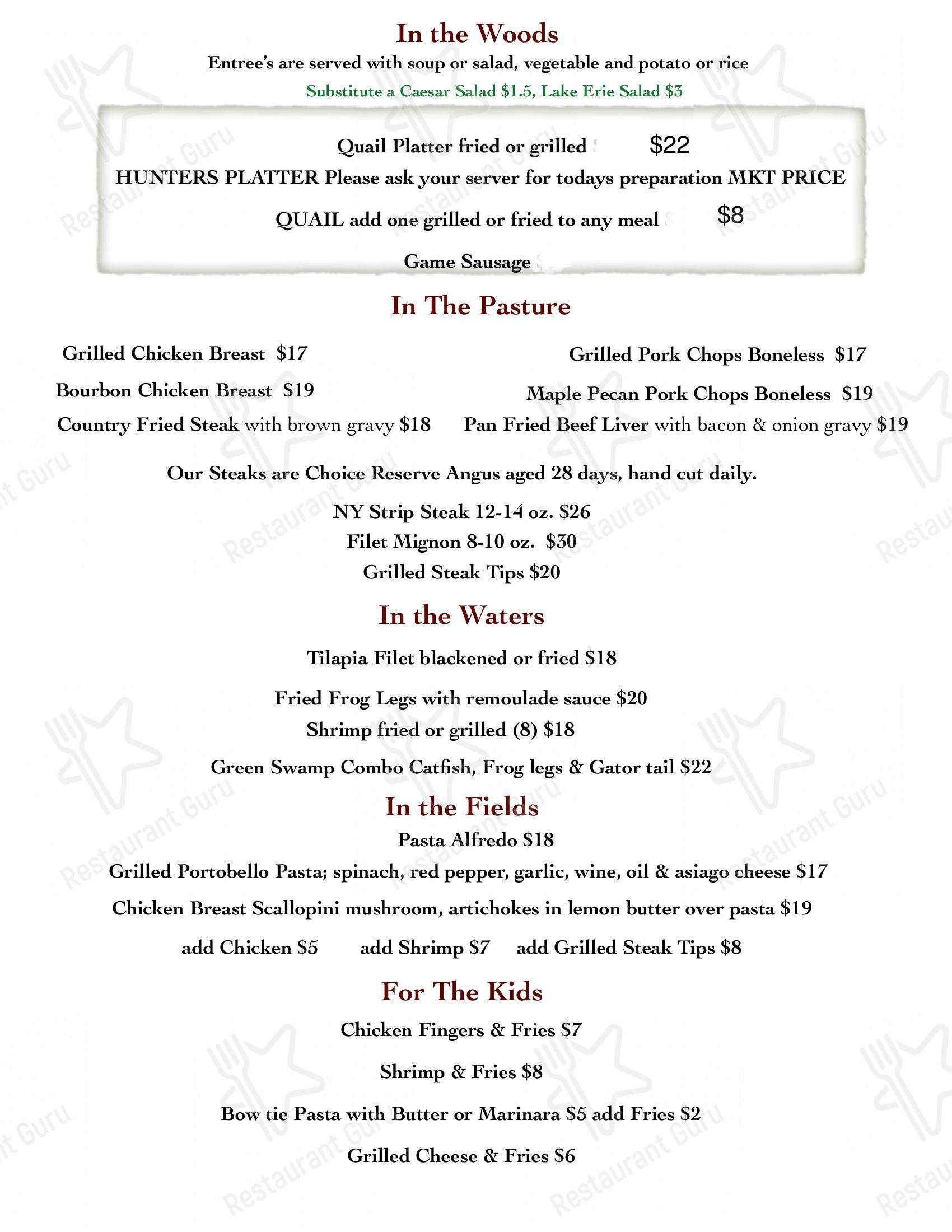 Menu at Red Wing Restaurant, Groveland