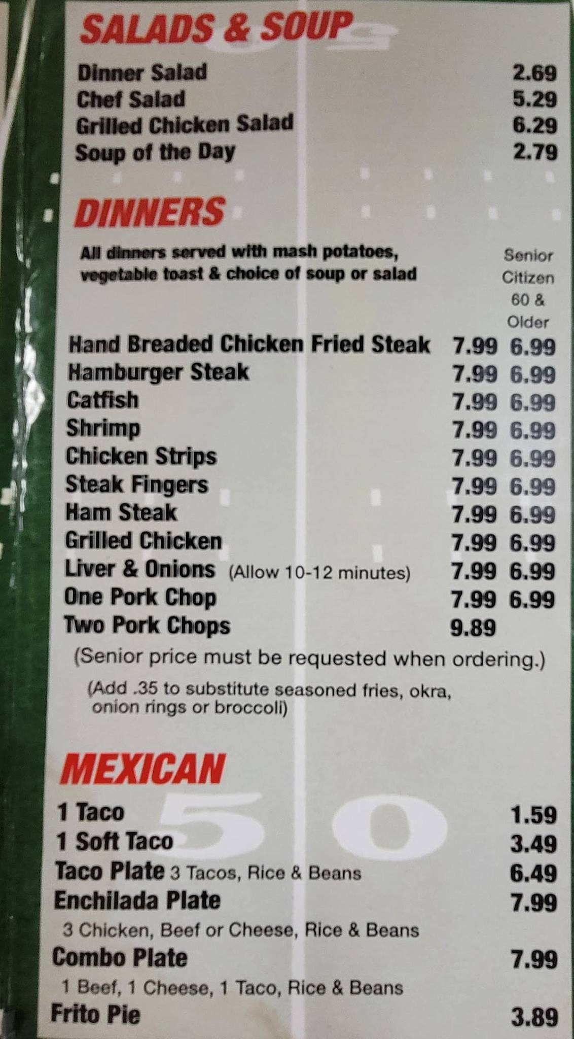 Menu at Red Zone Cafe, Lubbock, Slide Rd