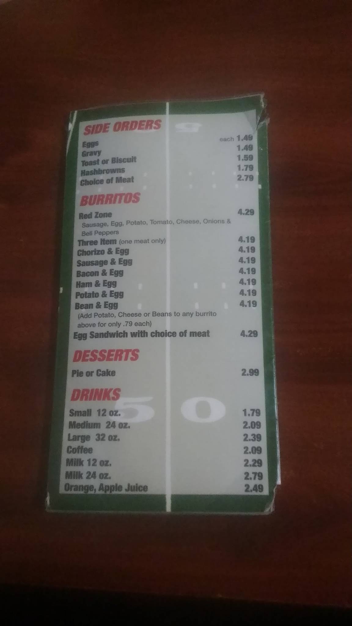 Menu at Red Zone Cafe, Lubbock, Slide Rd