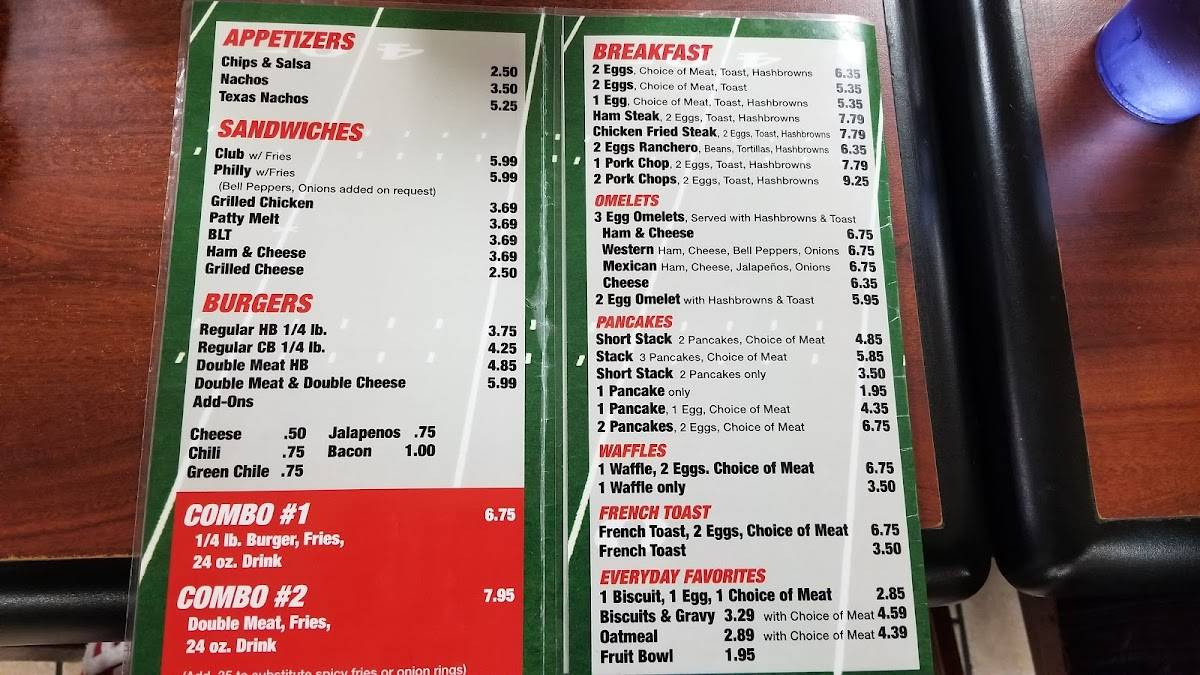 Menu at Red Zone Cafe, Lubbock, Slide Rd