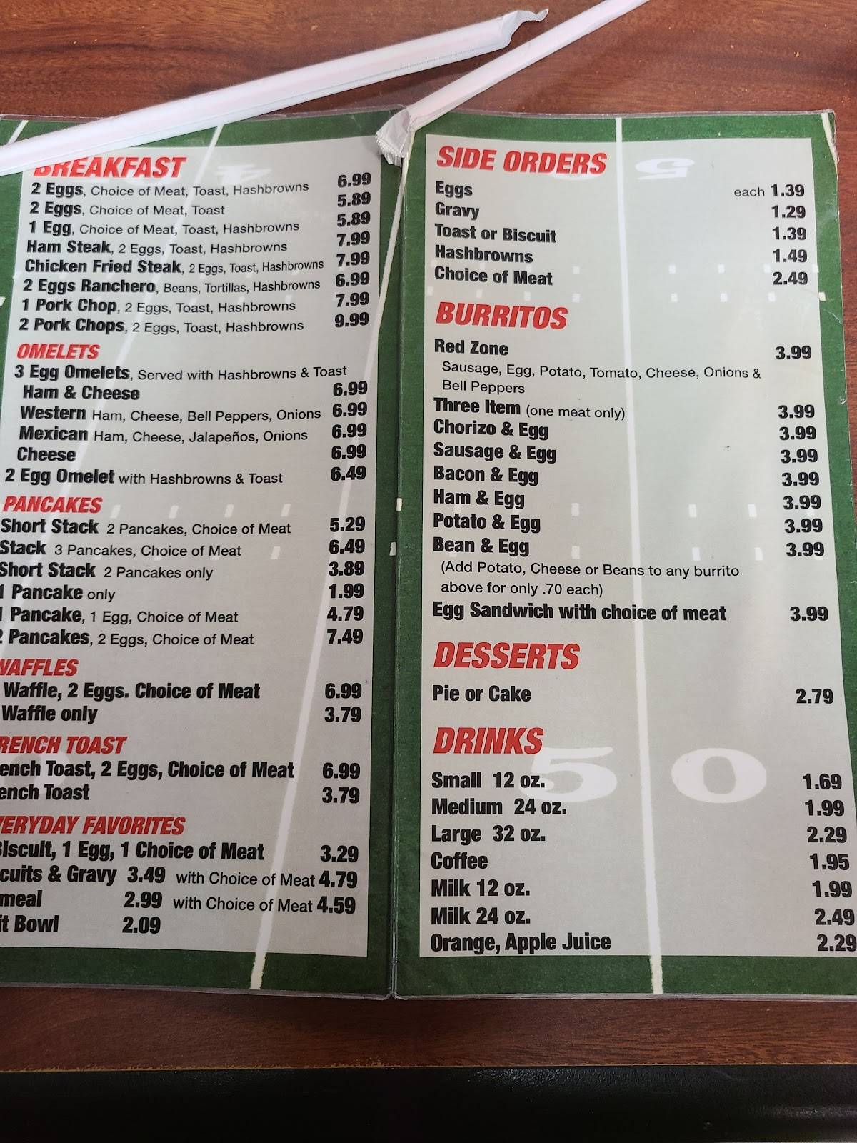 Menu at Red Zone Cafe, Lubbock, Slide Rd