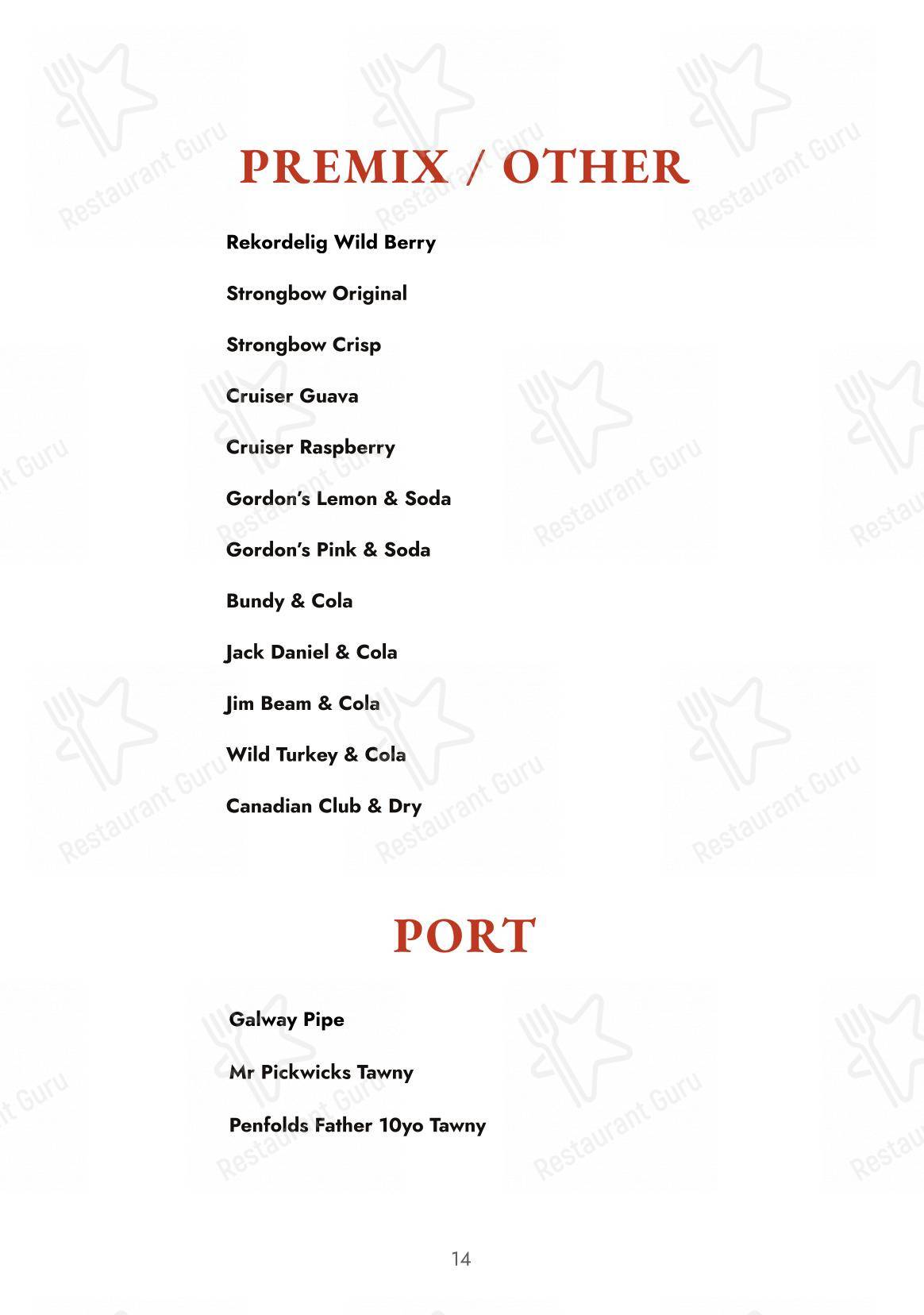 Menu at RedBrick Hotel pub & bar, Woolloongabba