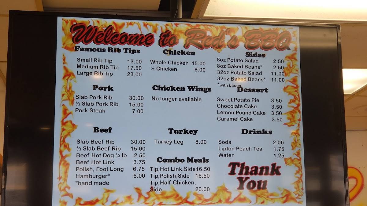 Menu at Red's The One And Only BBQ, Ferguson