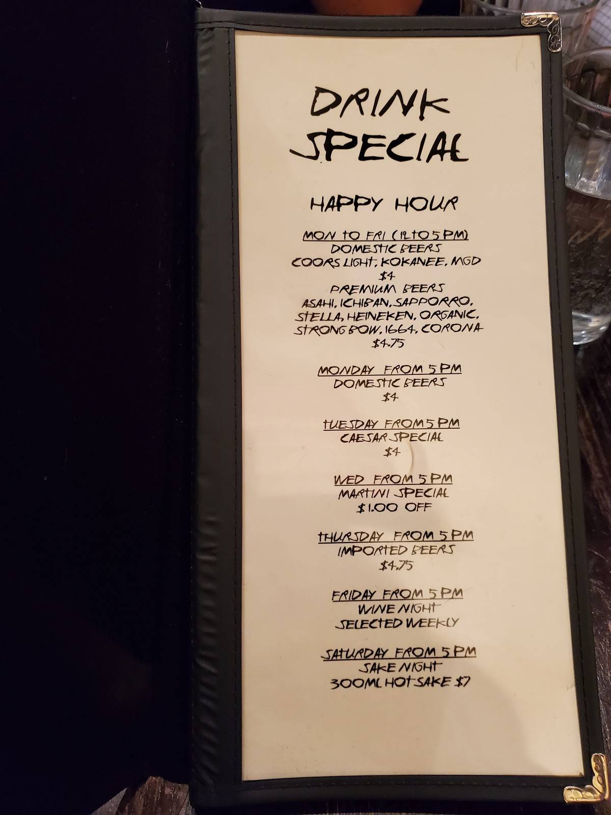 Menu at Orange Izakaya Fusion Cafe & Bar, Regina