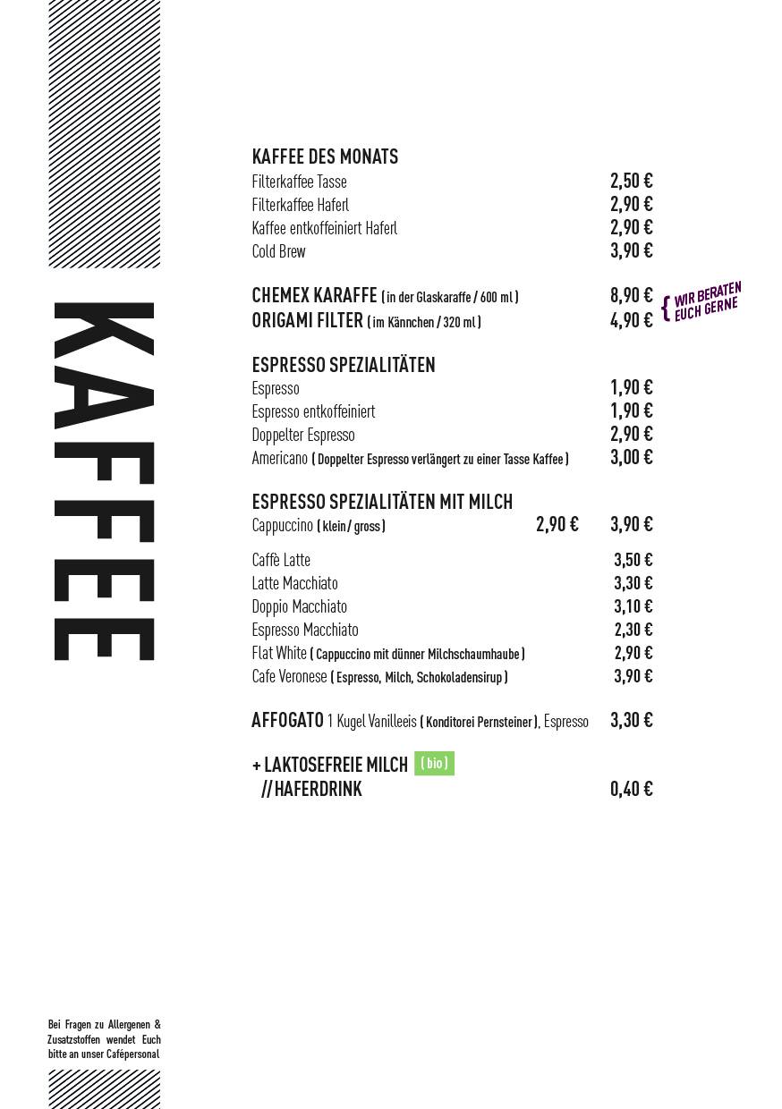Speisekarte von Rehorik 190° - Café Bar Rösterei Specialty Coffee ...
