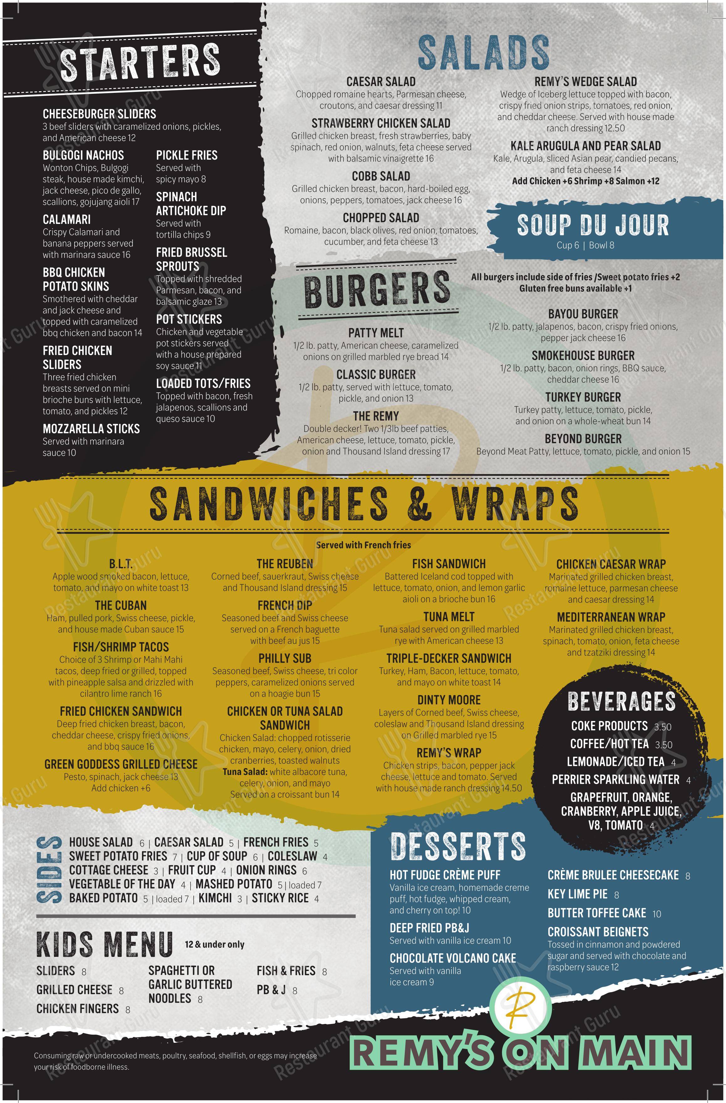 Menu at Remy’s on Main pub & bar, Lakewood Ranch
