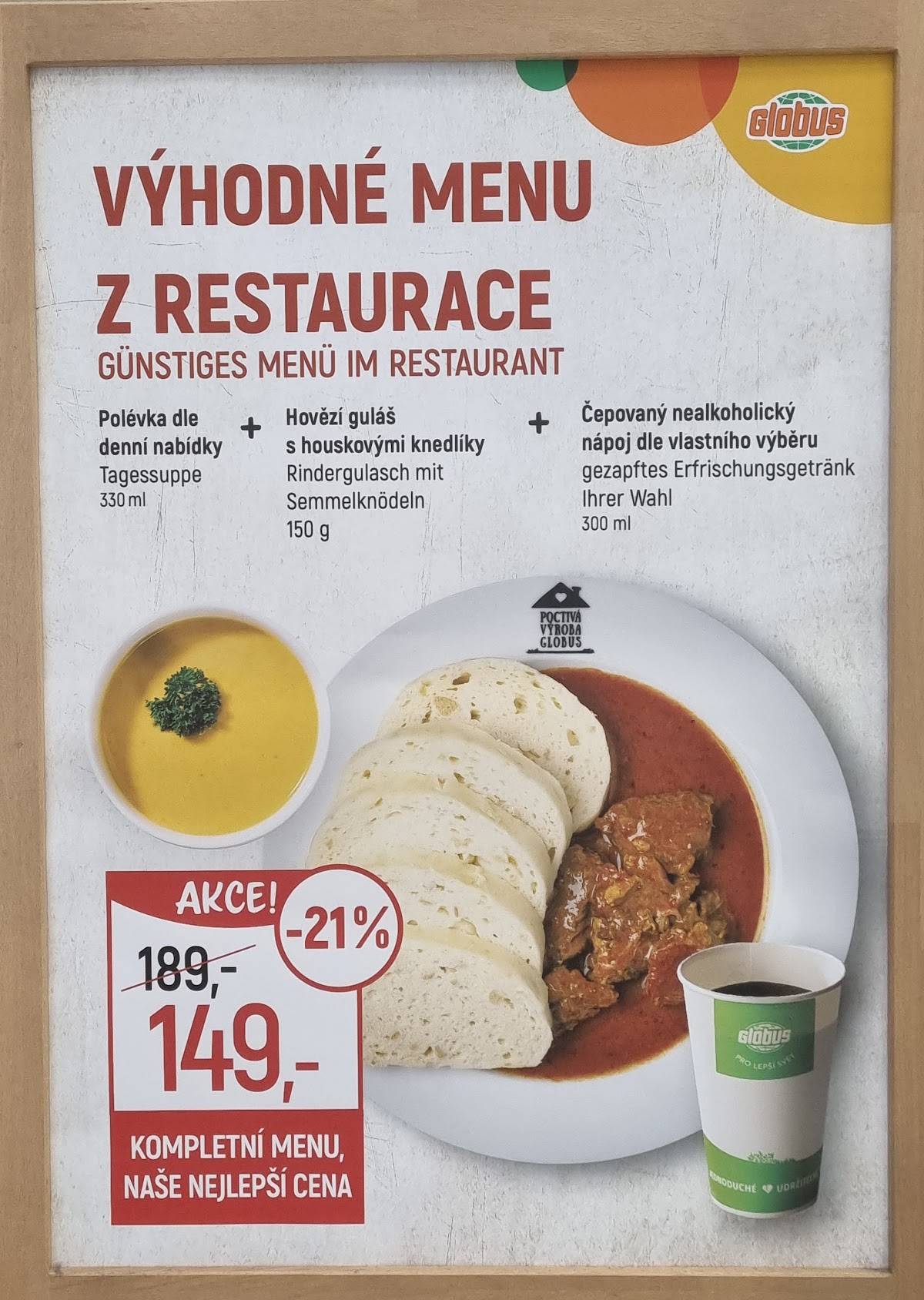 Menu at Restaurace Globus restaurant, Chomutov
