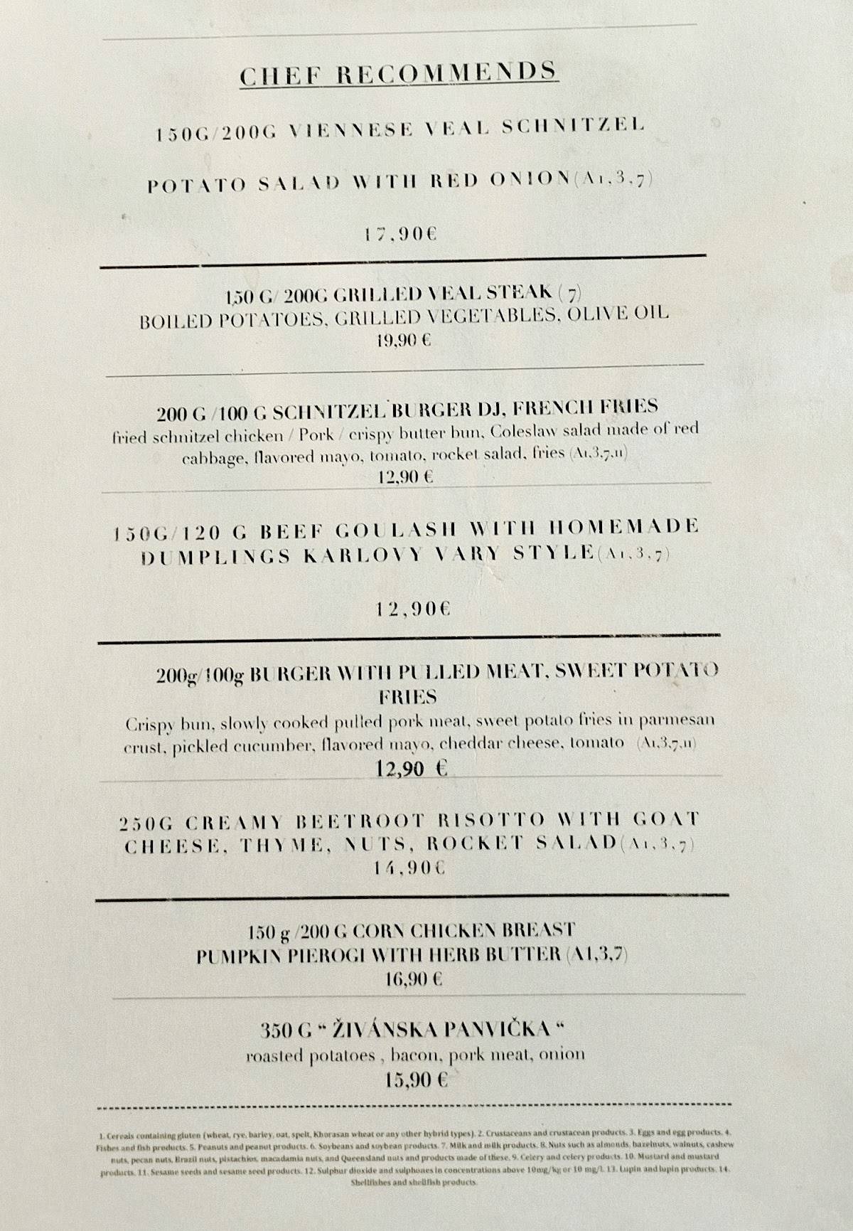 Menu at Reštaurácia Divný Janko restaurant, Bratislava