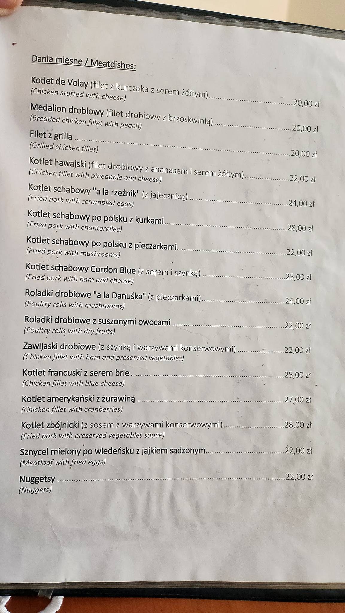 Menu at Restauracja C.K "Galicja" restaurant, Kolbuszowa