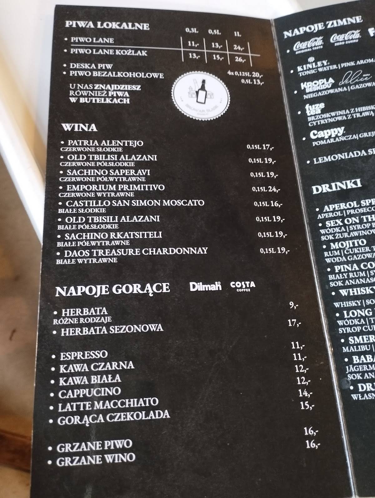 Menu at Restauracja Pod Pałacem Browar Śląsk restaurant, Koszęcin