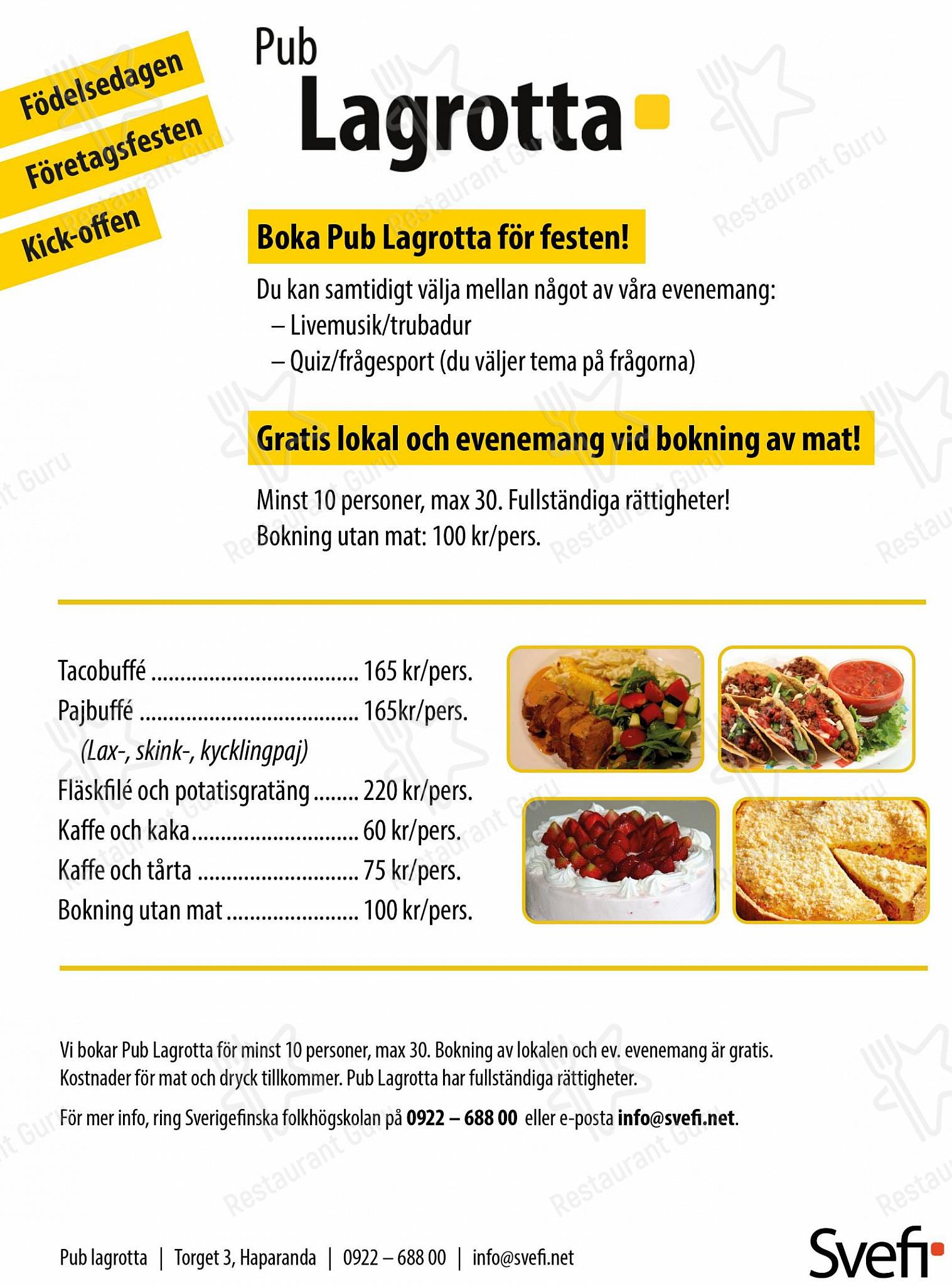 Menu at Restaurang Minerva restaurant, Haparanda